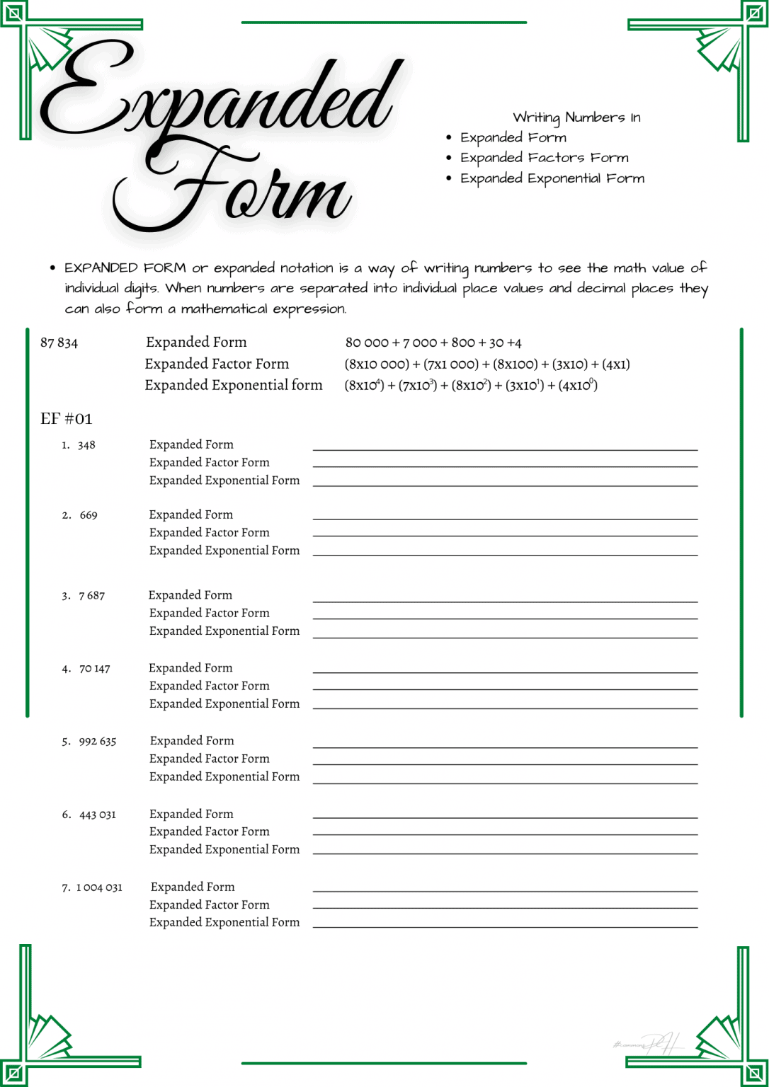 Grade 6 Exercise | Expanded Form