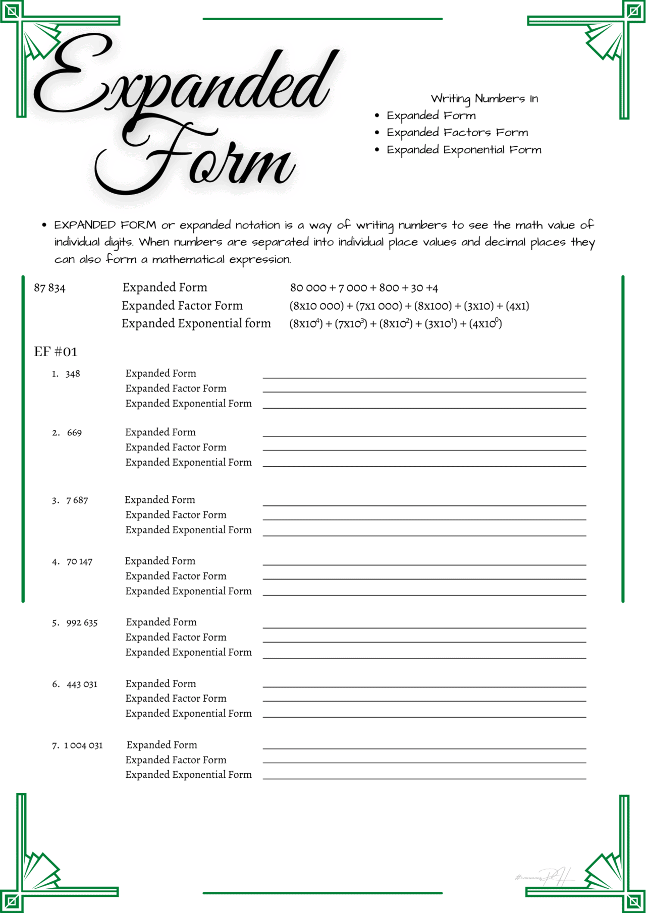 Grade 6 Exercise | Expanded Form