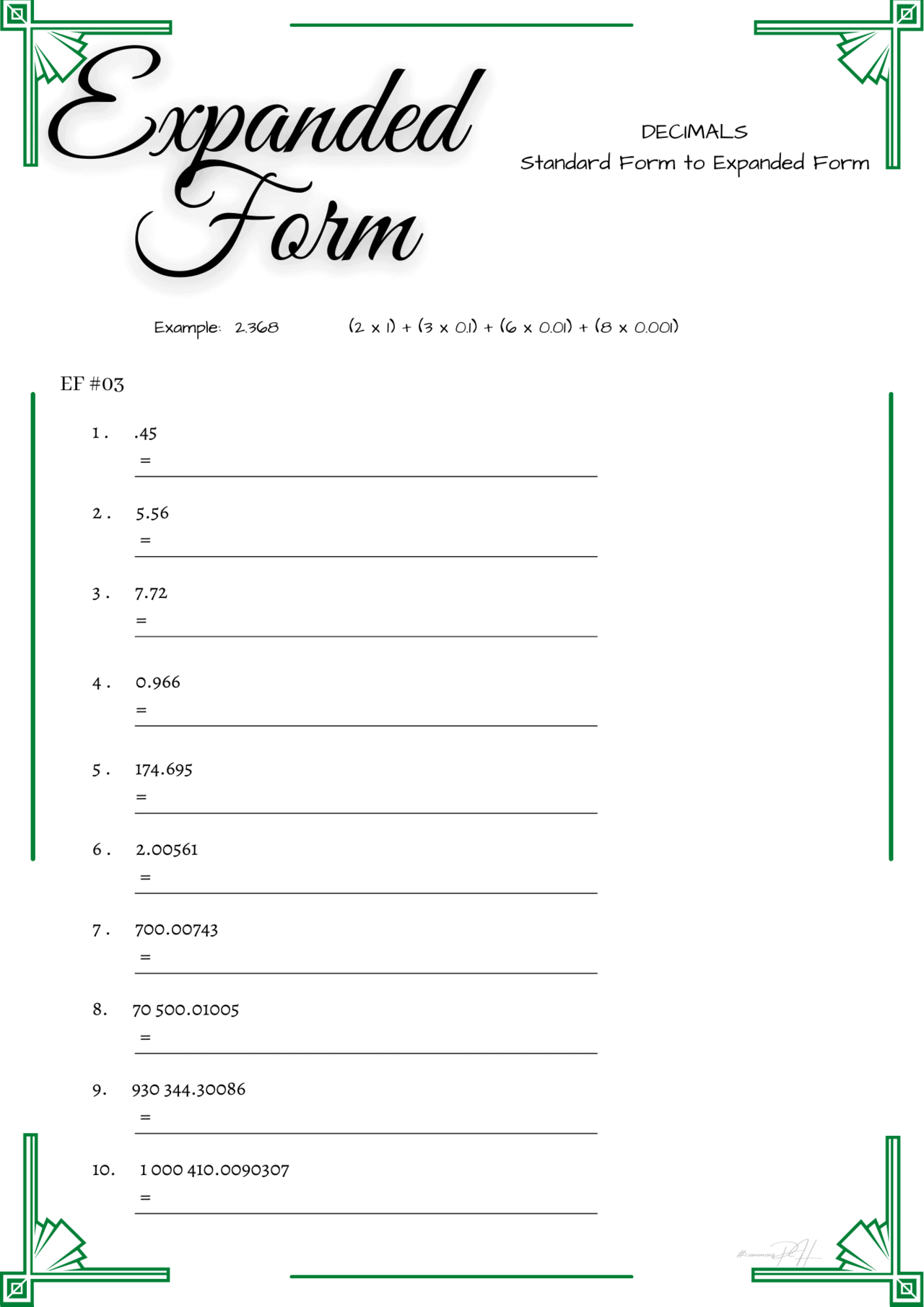 Grade 6 Exercise | Expanded Form