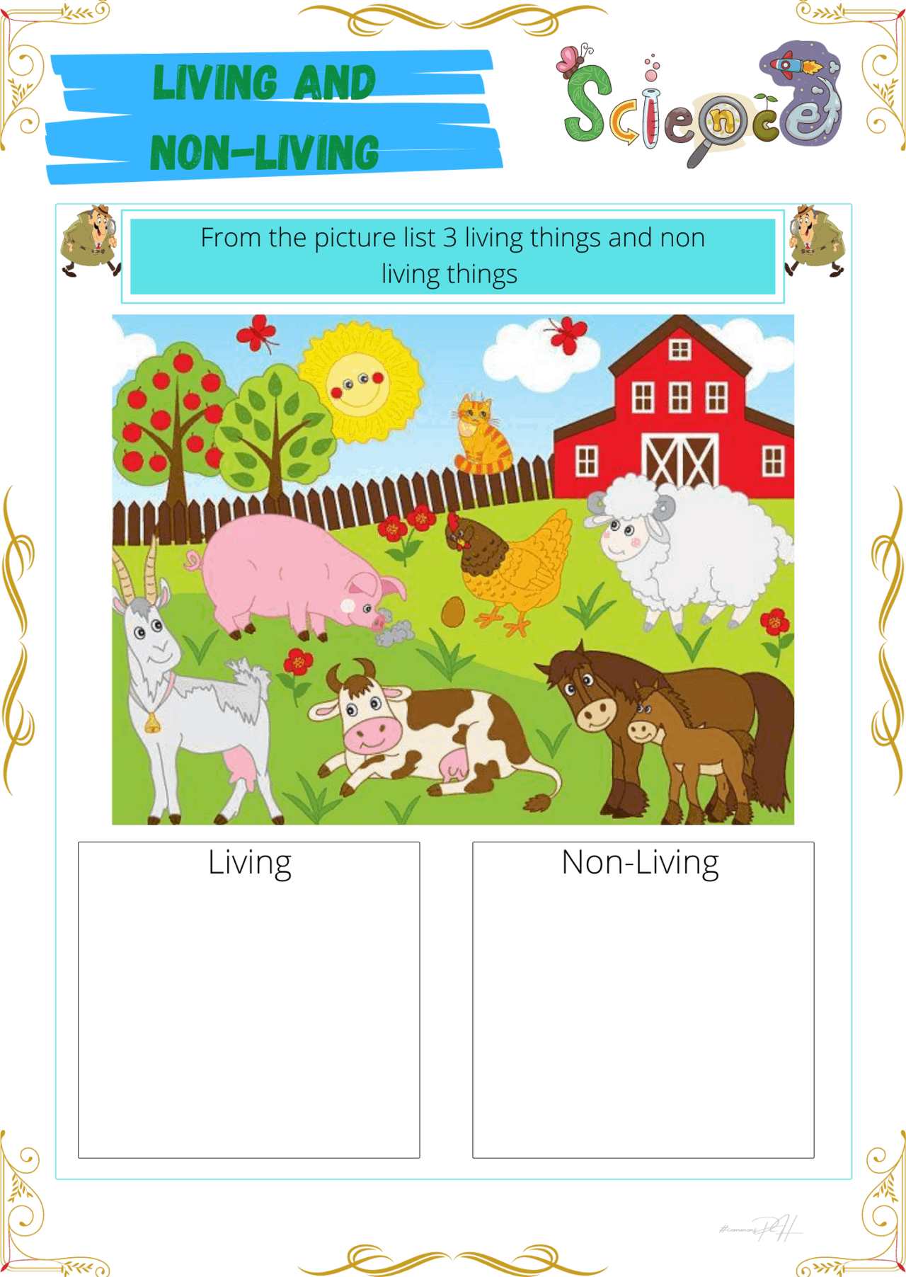 Grade 1 Science Worksheet | Living Things and Non-Living Things
