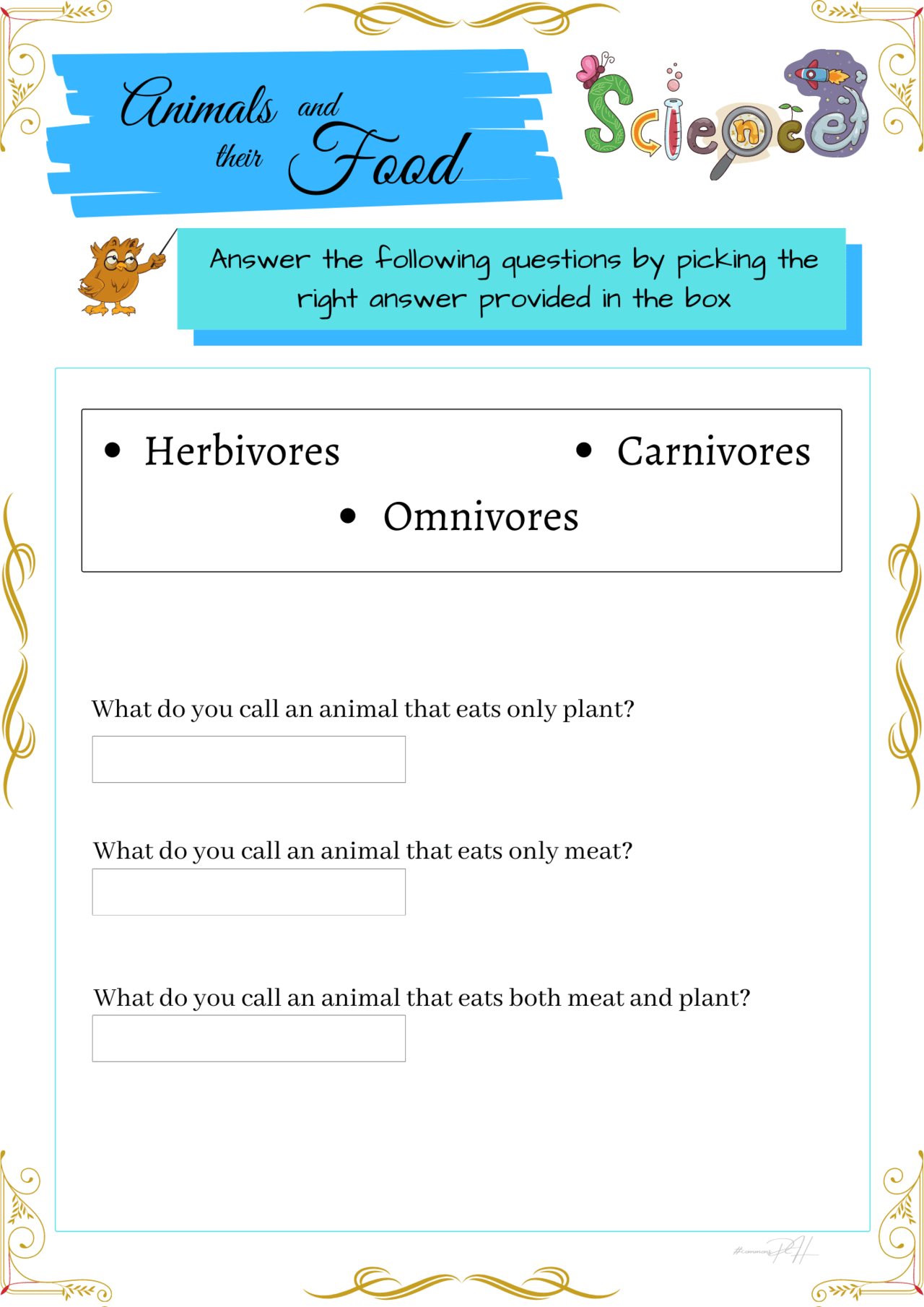 Grade 1 Science Worksheets | Herbivores Omnivores and Carnivores
