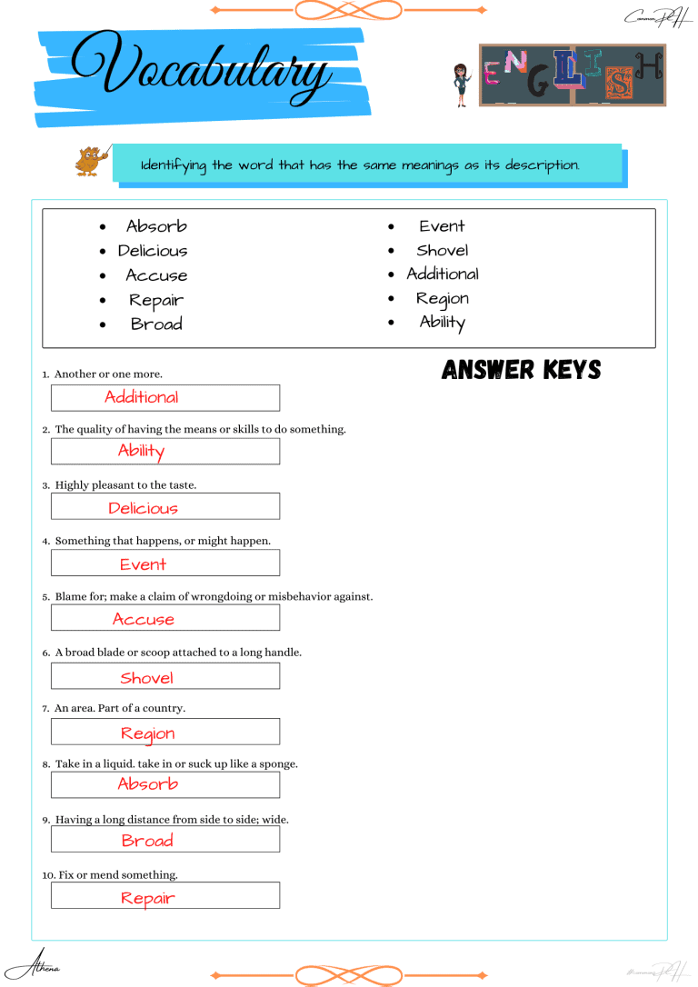 Grade 3 English Activity | Vocabulary