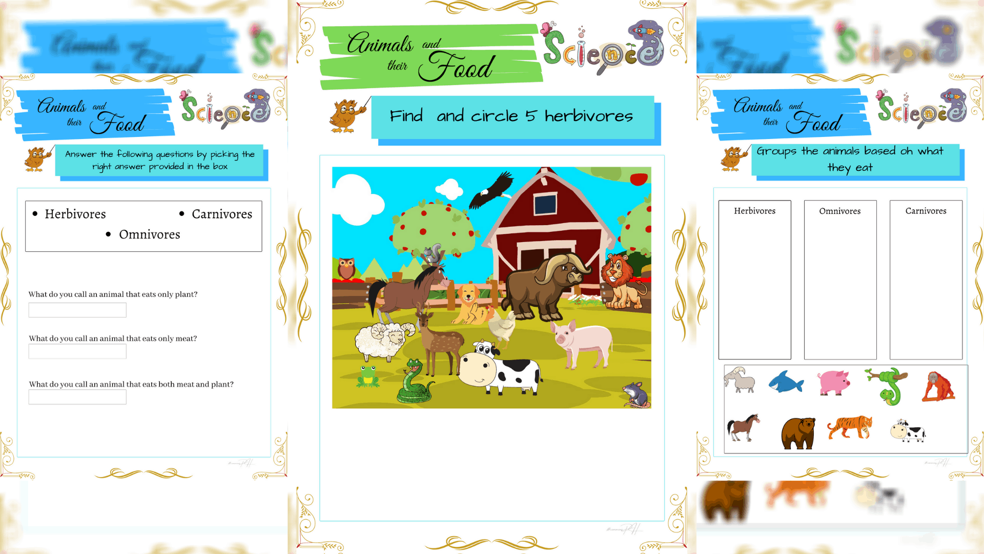 Grade 1 Science Worksheets | Herbivores Omnivores and Carnivores