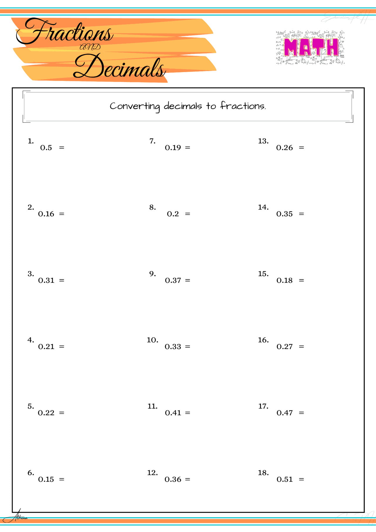Grade 4 Math | Decimals and Fractions (Decimals to Fractions)